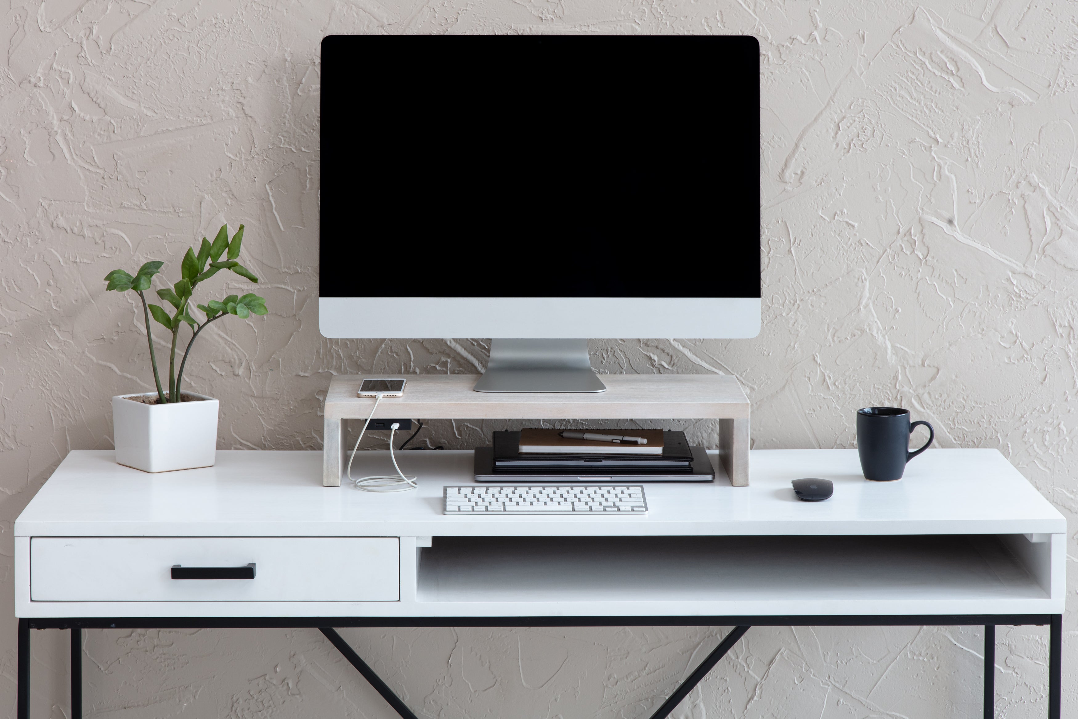 Guimard Whitewash Mango Monitor Stand With Straight Legs USB Ports ...