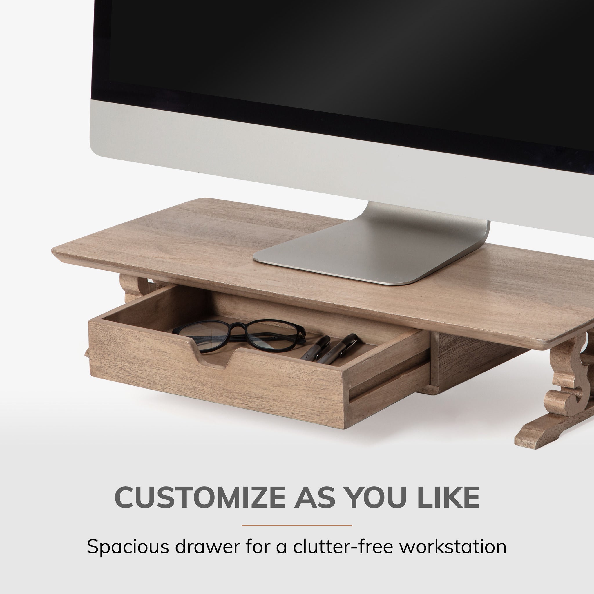 Hopper Biscotti Mango Wood Monitor Stand Scroll Legs Drawer USB Ports ...
