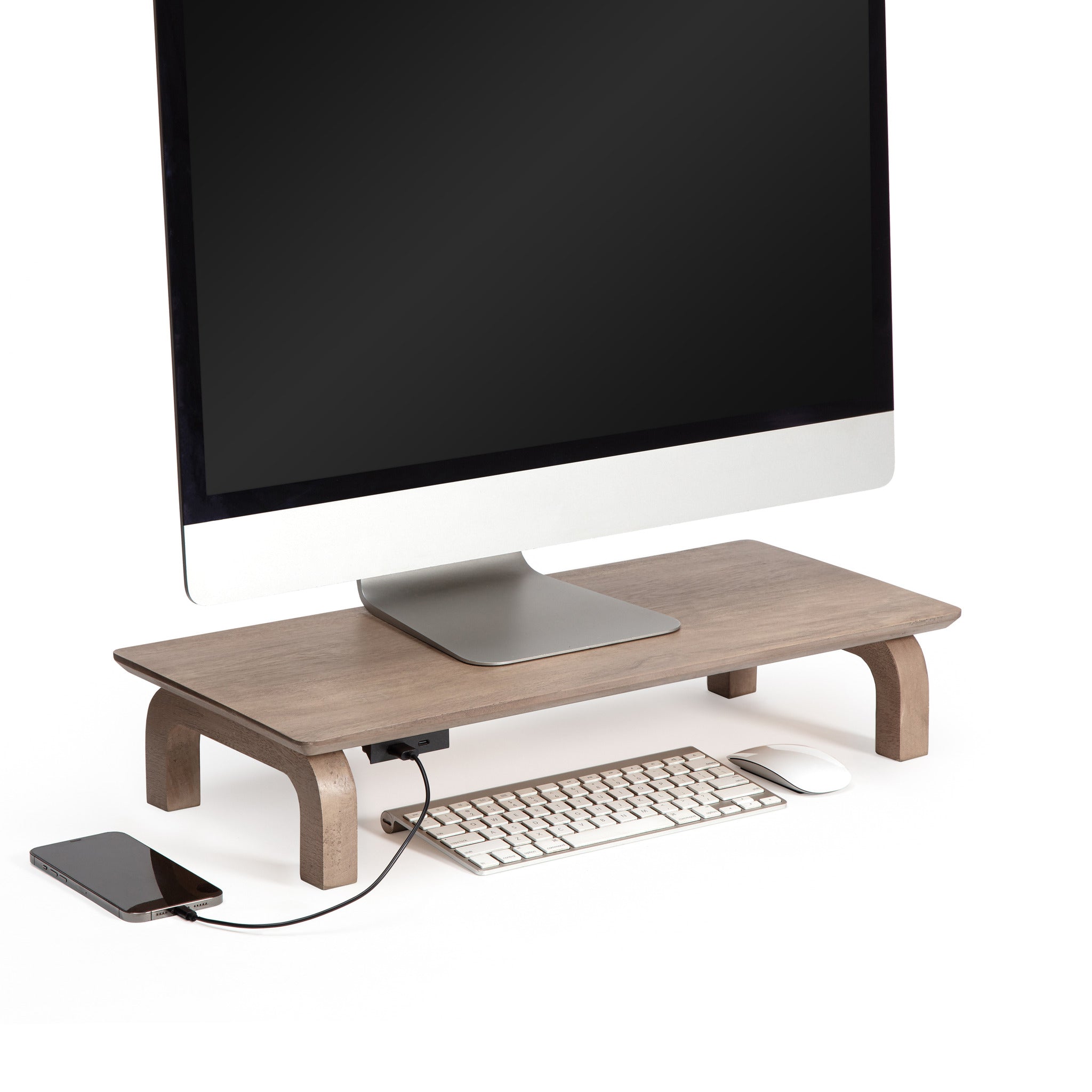 Carrington Biscotti Mango Wooden Monitor Stand Arch Legs USB Ports ...