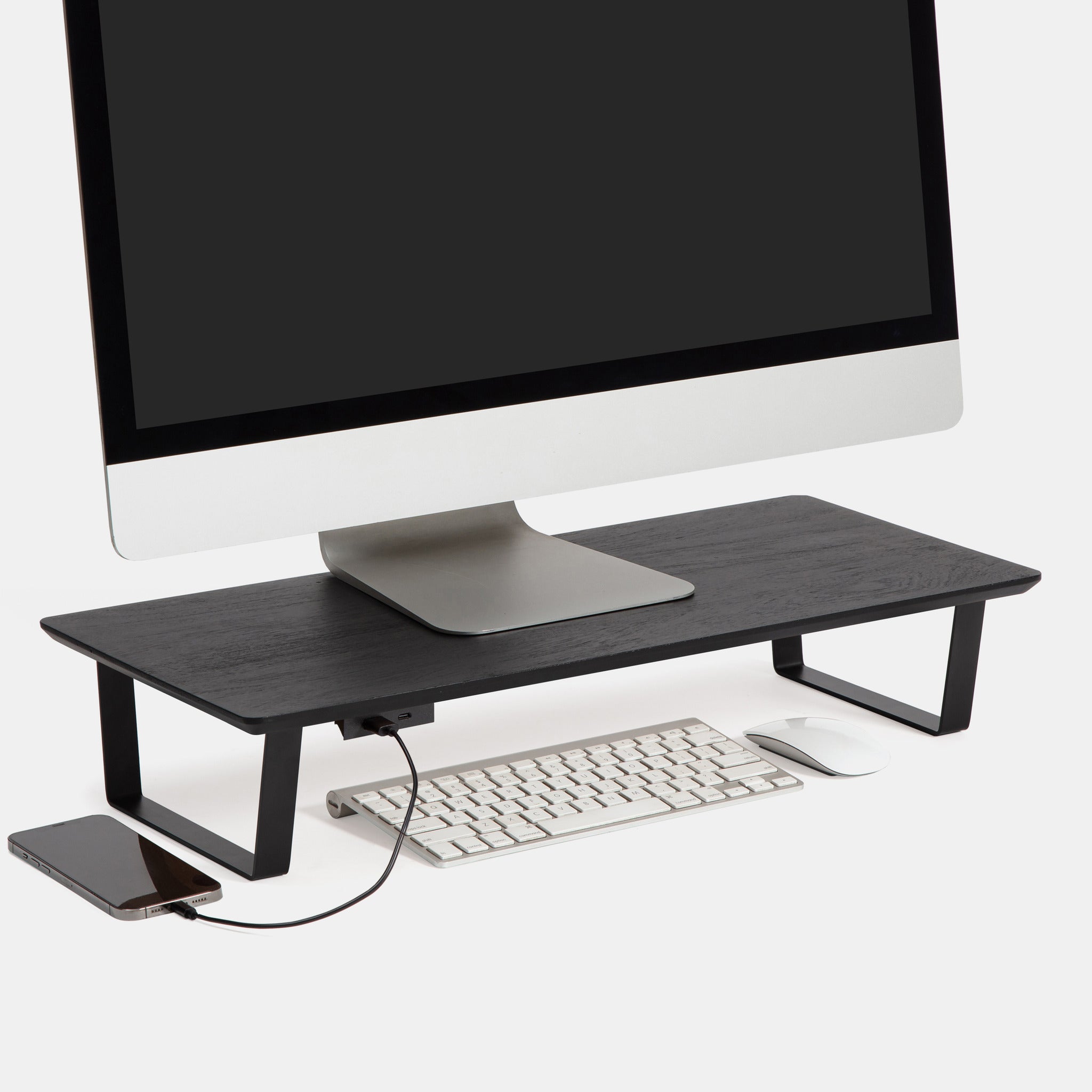 Le Brun Black Wooden Monitor Stand With Metal Legs USB Ports – Anji ...