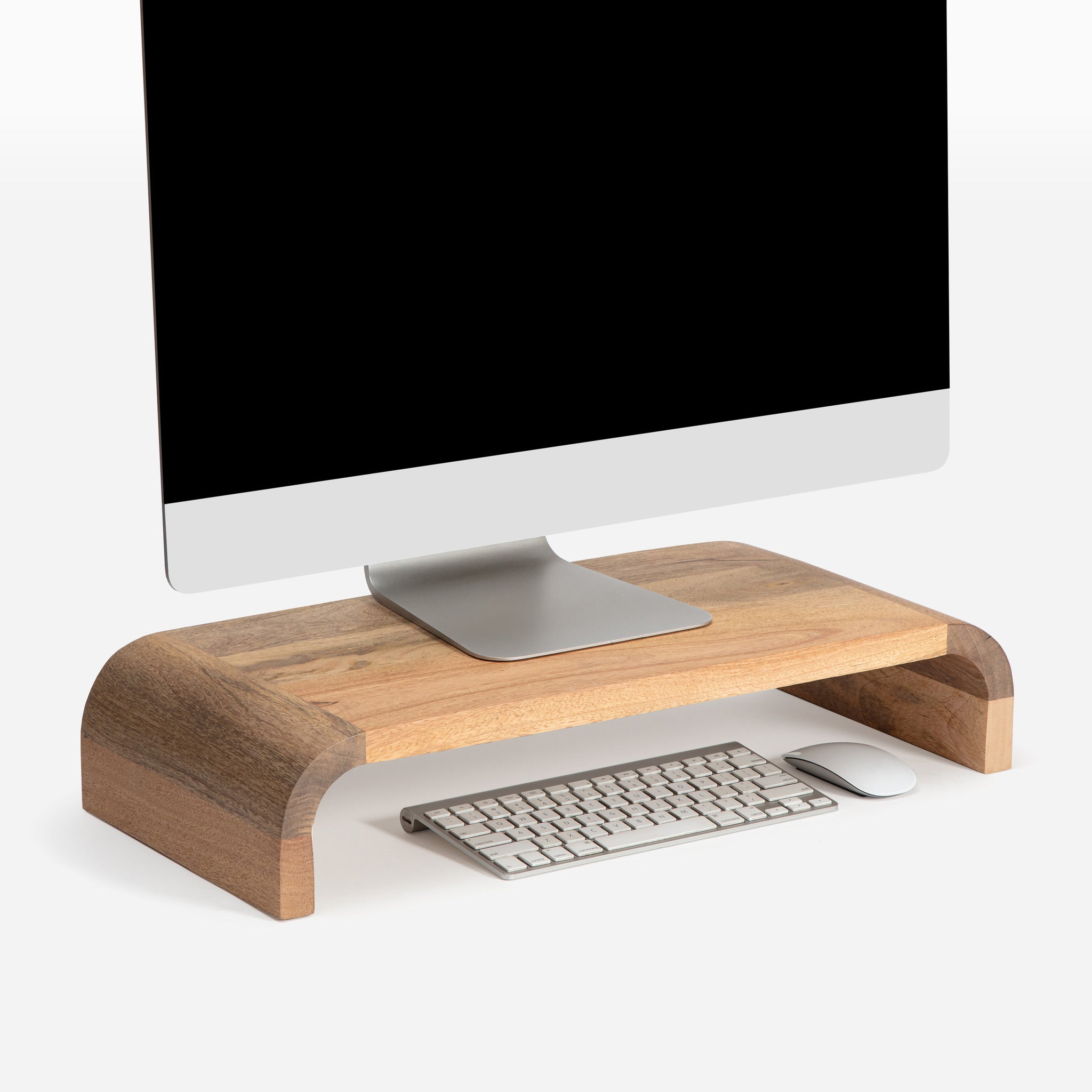 Levy Natural Mango Wood Monitor Stand With Curved Legs USB Ports – Anji ...