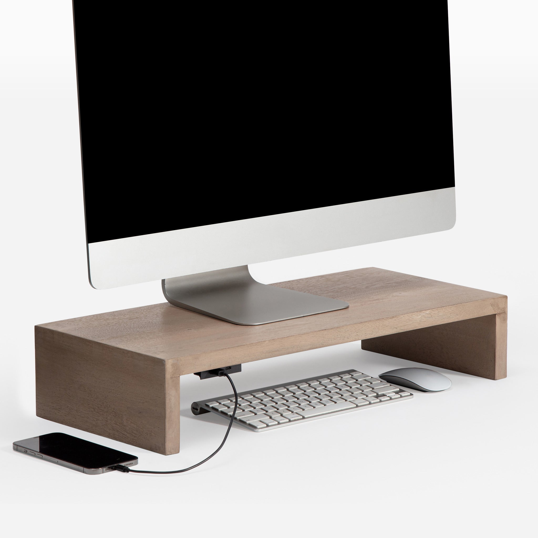 Horta Biscotti Mango Wood Monitor Stand With Straight Legs USB Ports ...