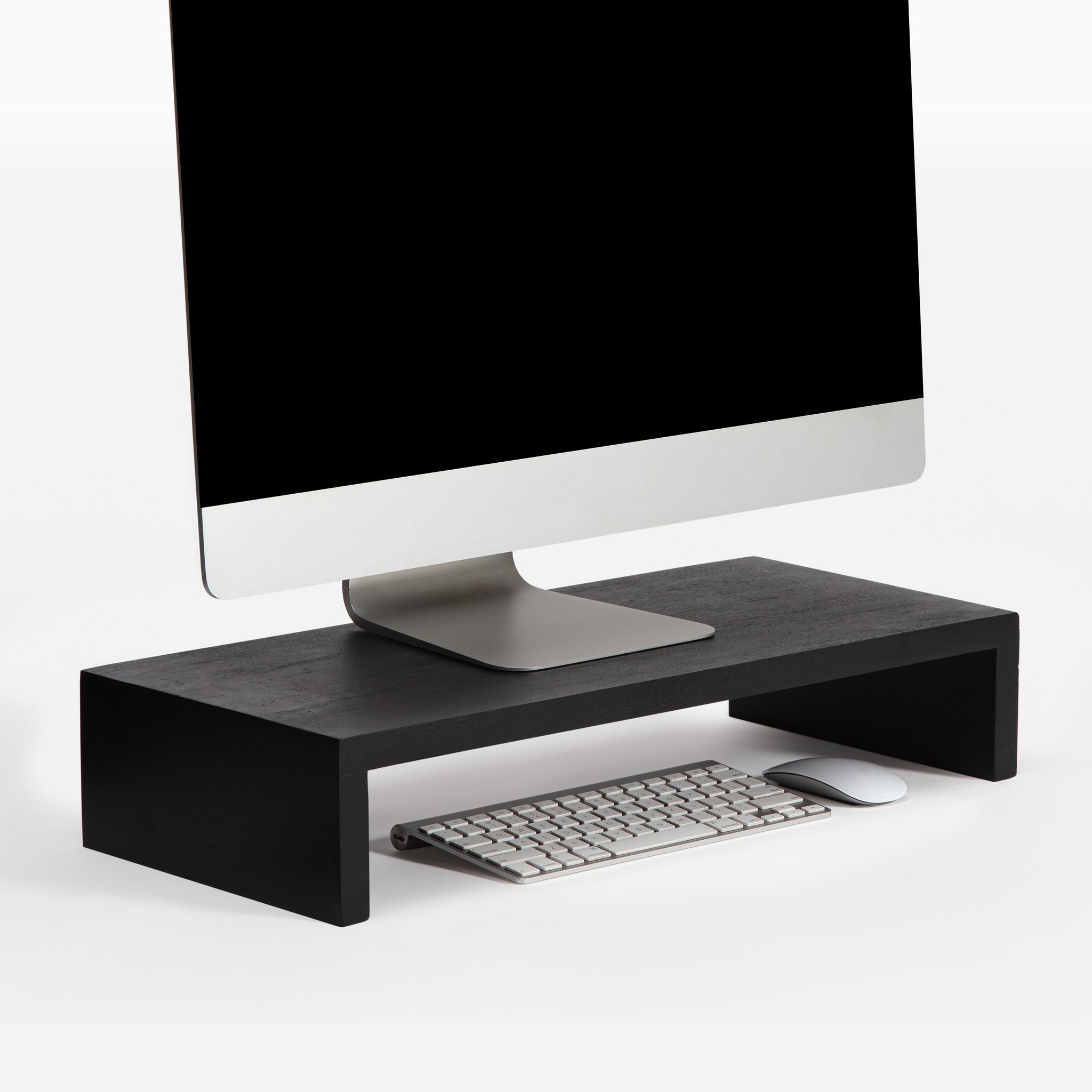 Mucha Black Acacia Wood Monitor Stand With Straight Legs And USB Ports ...