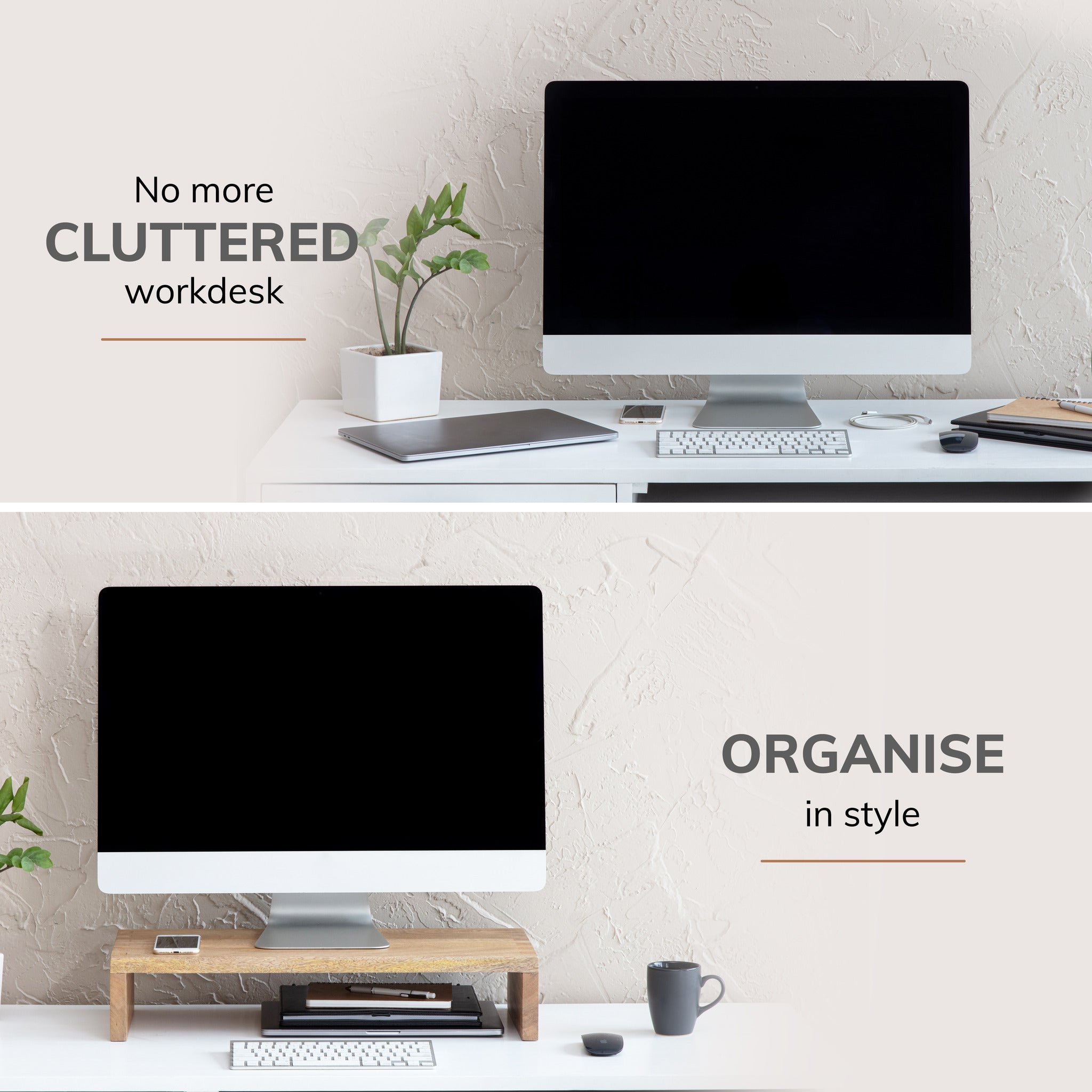 Cheret Natural Mango Wooden Monitor Stand With Straight Legs USB Ports ...