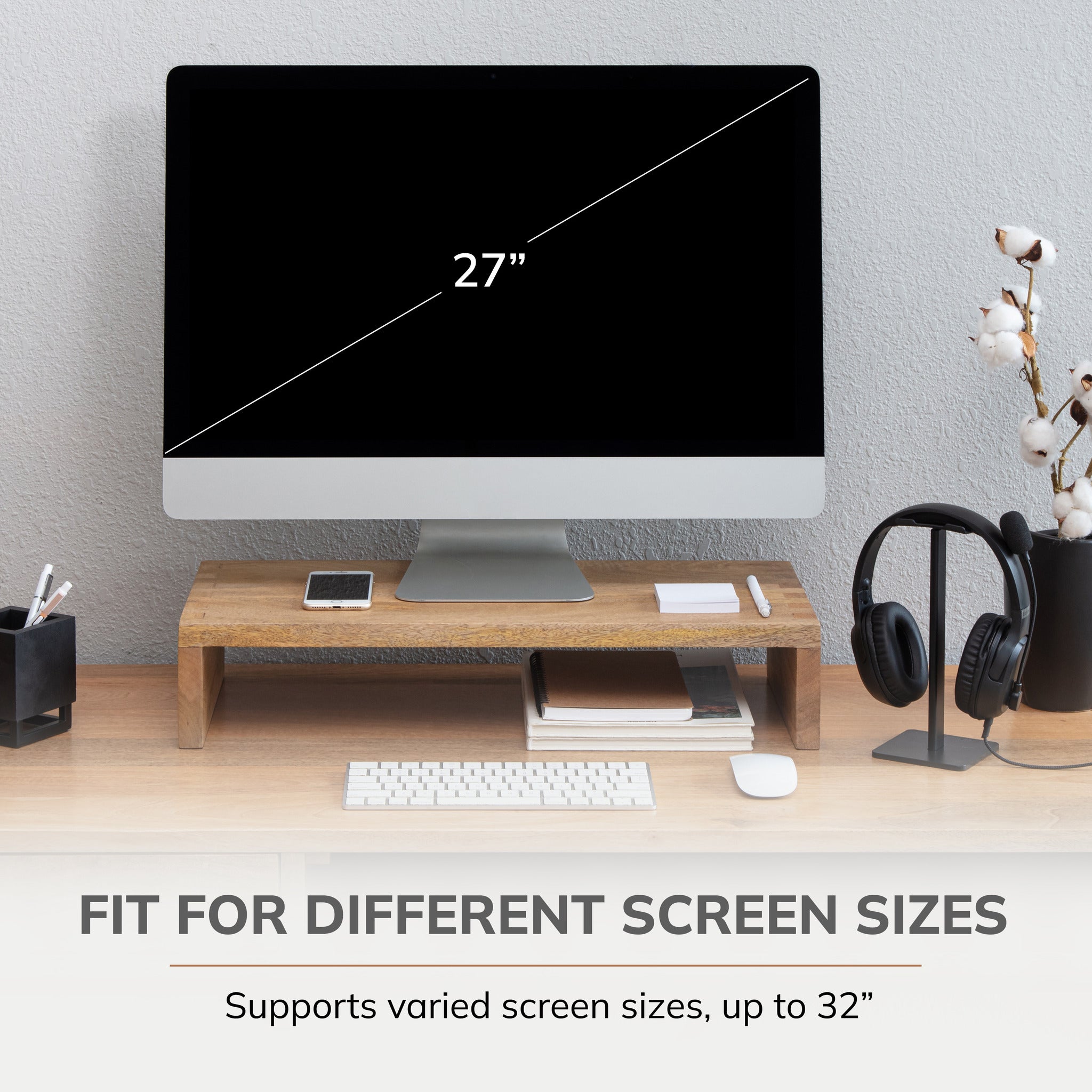 Cheret Natural Mango Wooden Monitor Stand With Straight Legs USB Ports ...