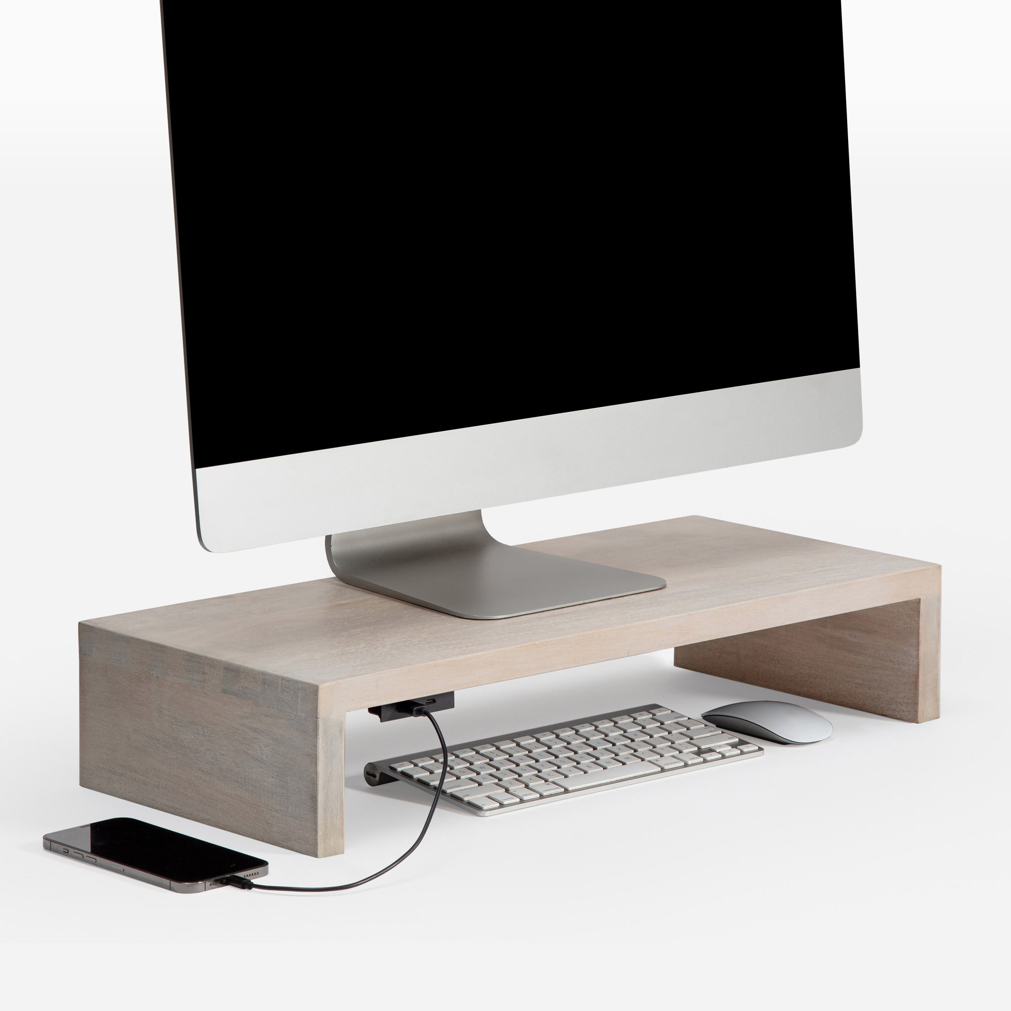 Guimard Whitewash Mango Monitor Stand With Straight Legs USB Ports ...