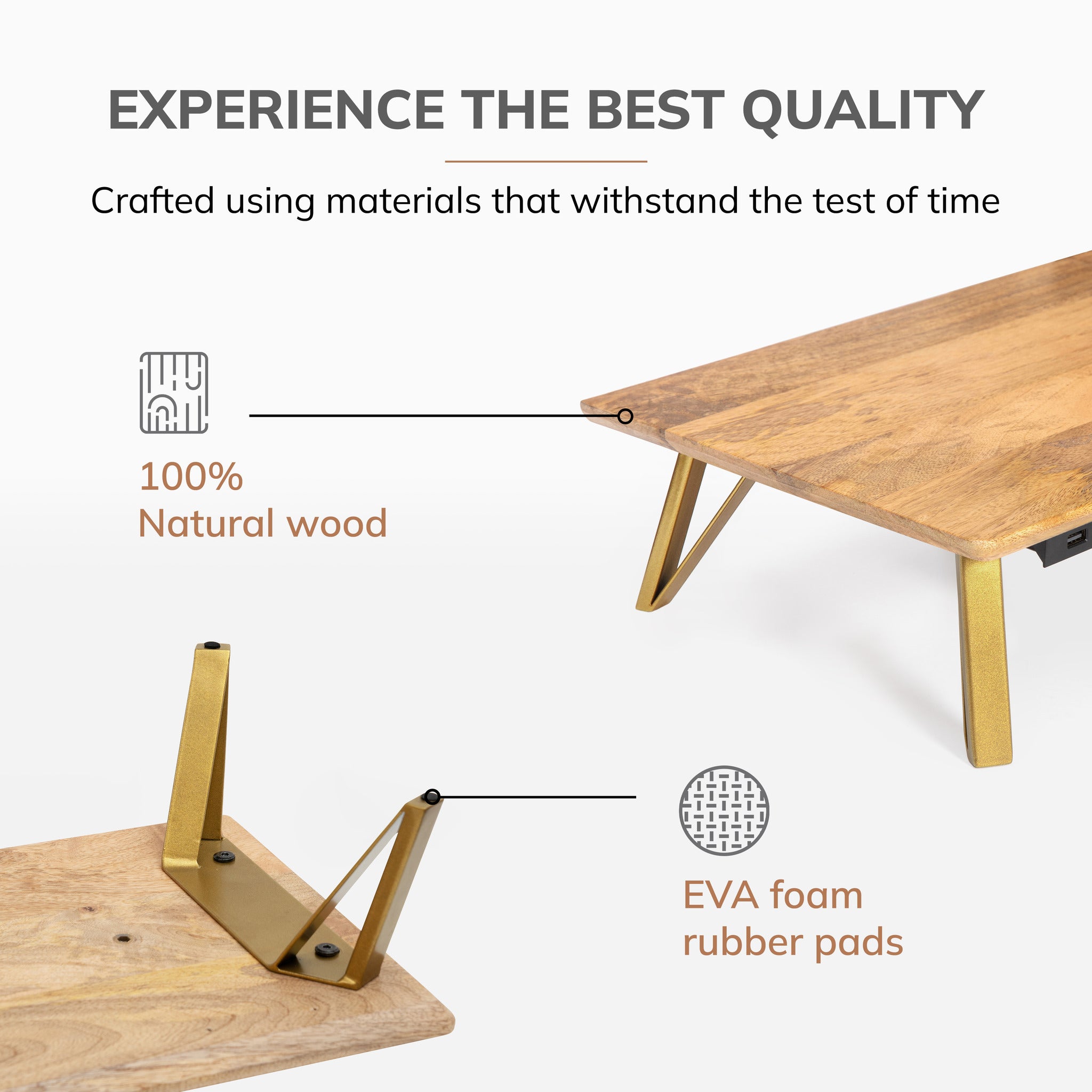 Belluci Natural Mango Wooden Monitor Stand With Metal Legs USB Ports ...