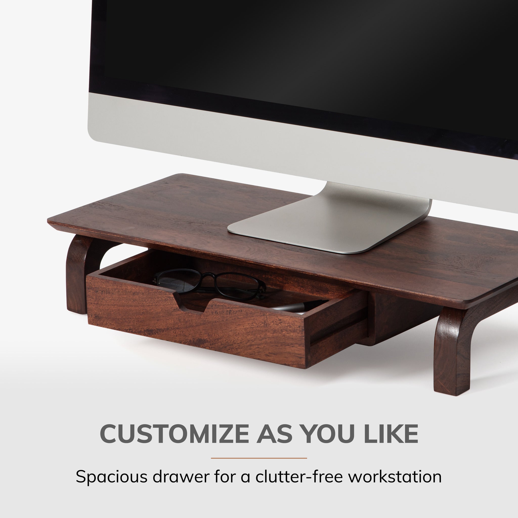 Agar Walnut Acacia Wood Monitor Stand Arch Legs Drawer USB Ports – Anji ...