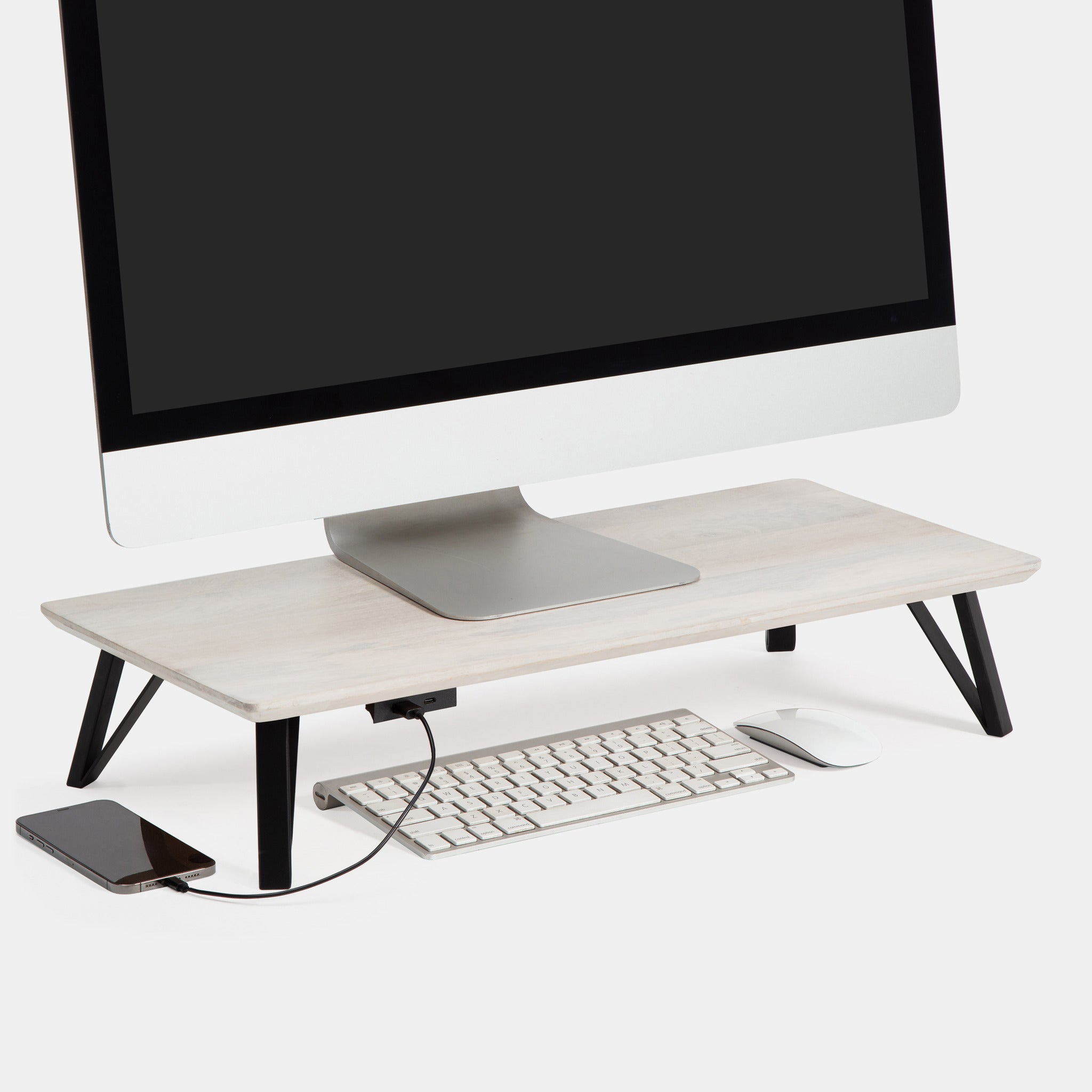 Giacometti Whitewash Wooden Monitor Stand With Metal Legs USB Ports ...