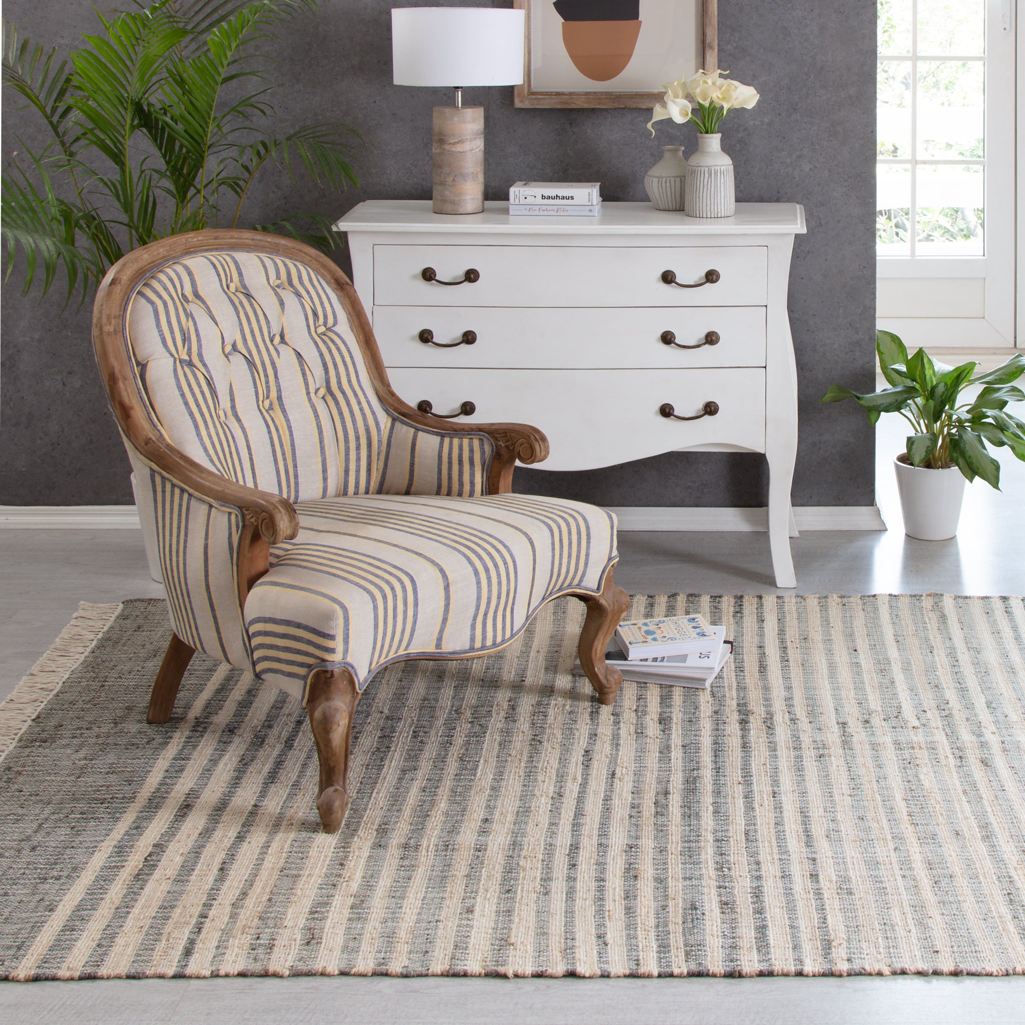 Coronado Gray & Tan Stripe Flatweave Area Rug – Anji Mountain