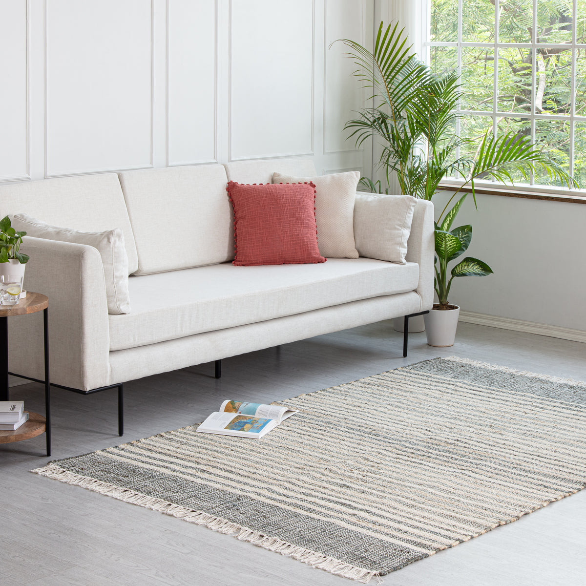 Coronado Gray & Tan Stripe Flatweave Area Rug – Anji Mountain