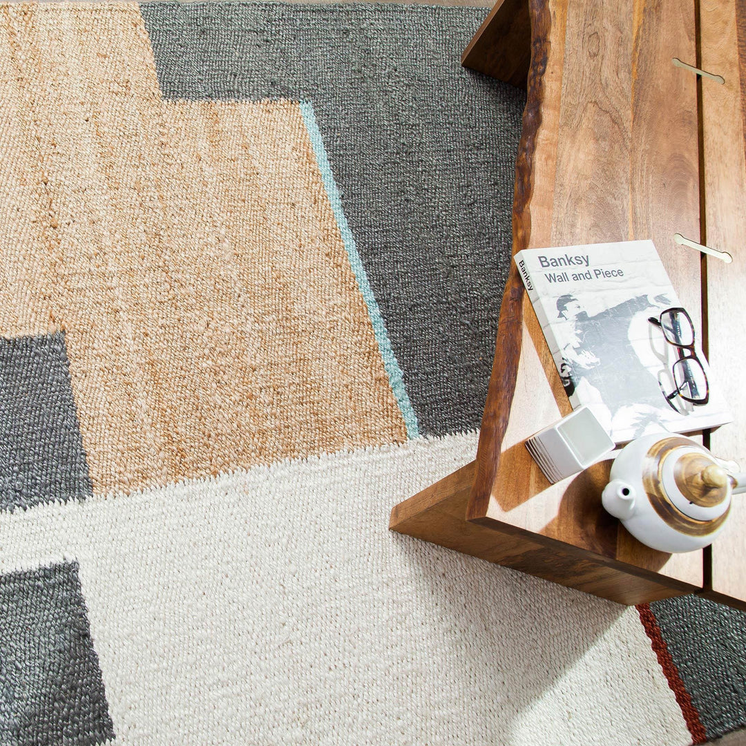 Heera Ivory Tan Gray Multi Red Jute Area Rug – Anji Mountain