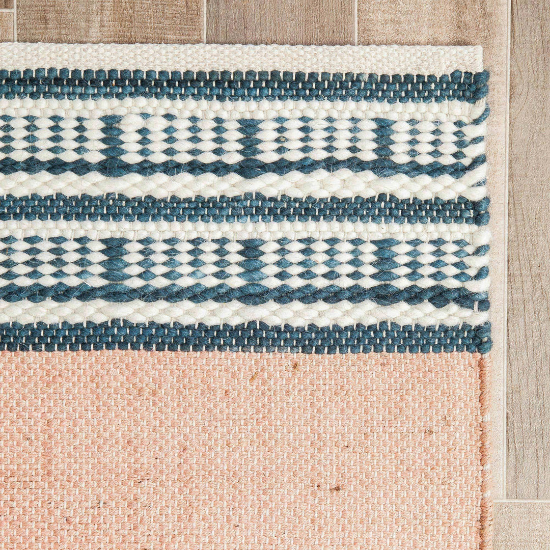 Sultana Ivory Blue Red Jute Wool Cotton Area Rug – Anji Mountain