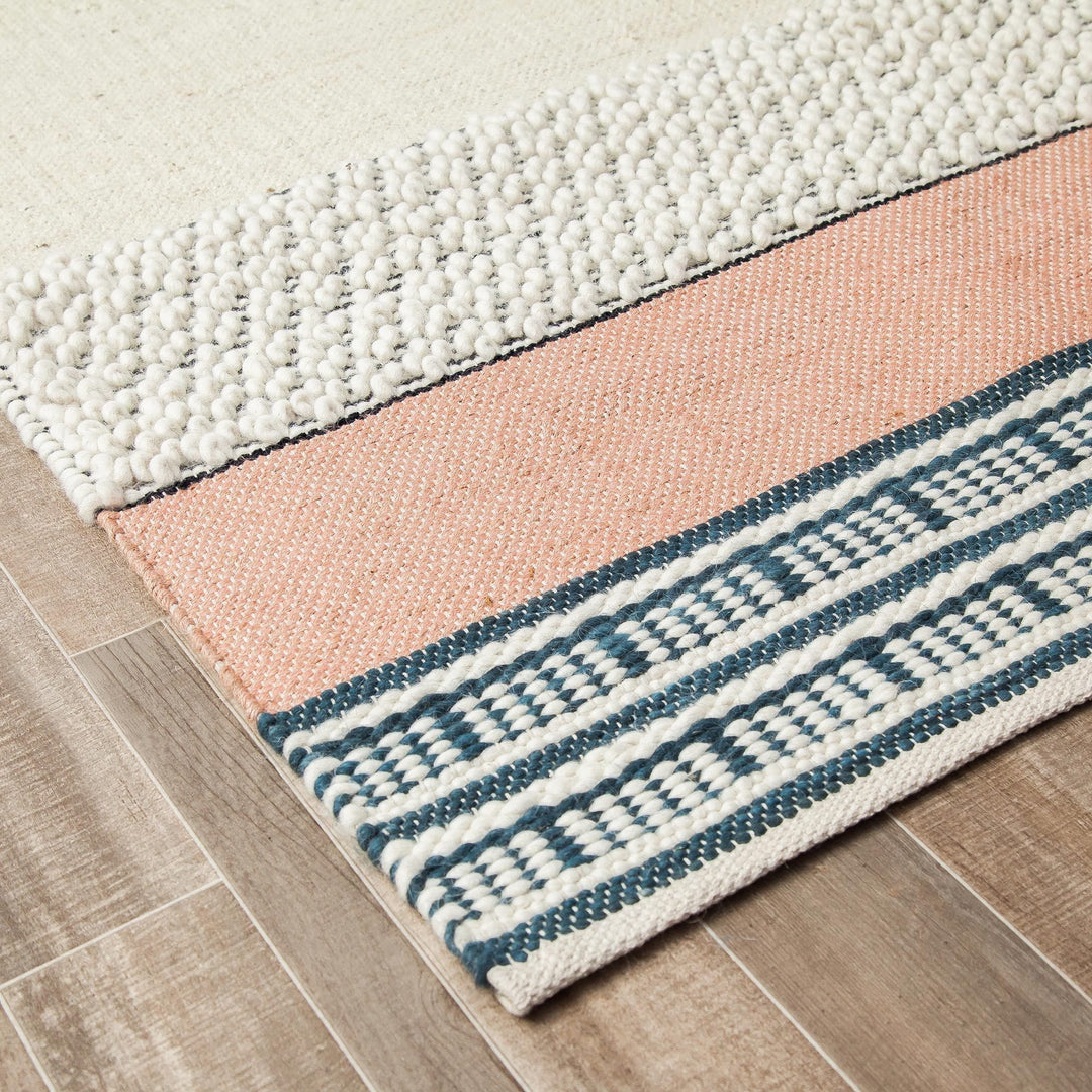 Sultana Ivory Blue Red Jute Wool Cotton Area Rug – Anji Mountain