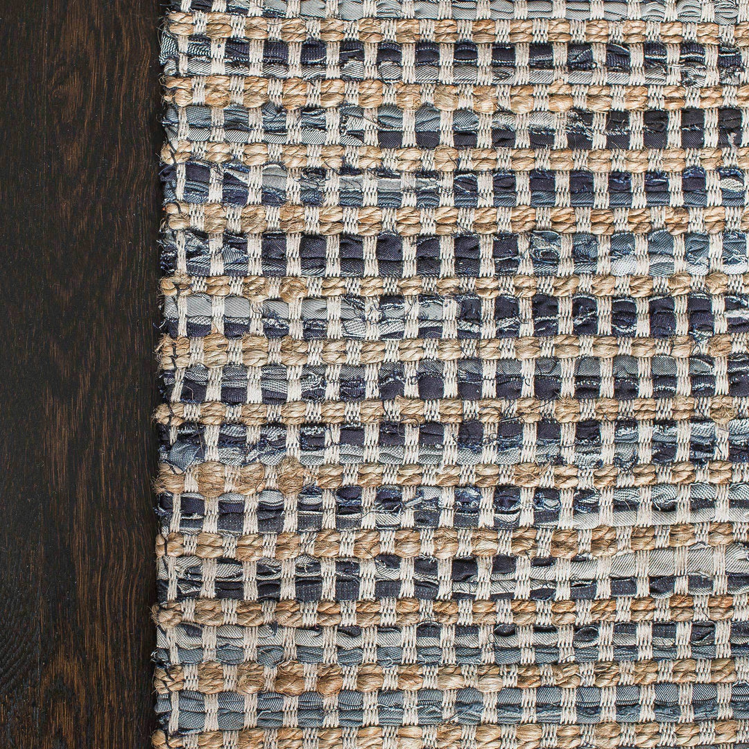 Durango Blue Tan Ivory Jute Upcycled Denim Cotton Area Rug – Anji Mountain
