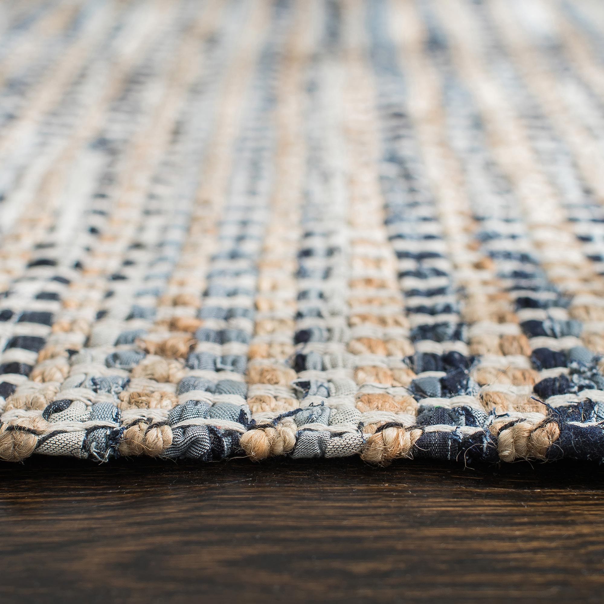Durango Blue Tan Ivory Jute Upcycled Denim Cotton Area Rug – Anji Mountain