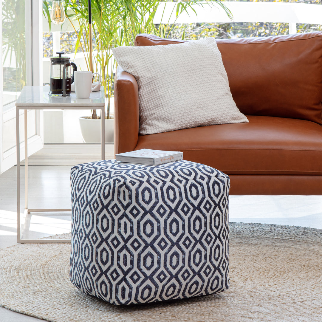Zuma Blue Ivory Polyester Outdoor Pouf – Anji Mountain